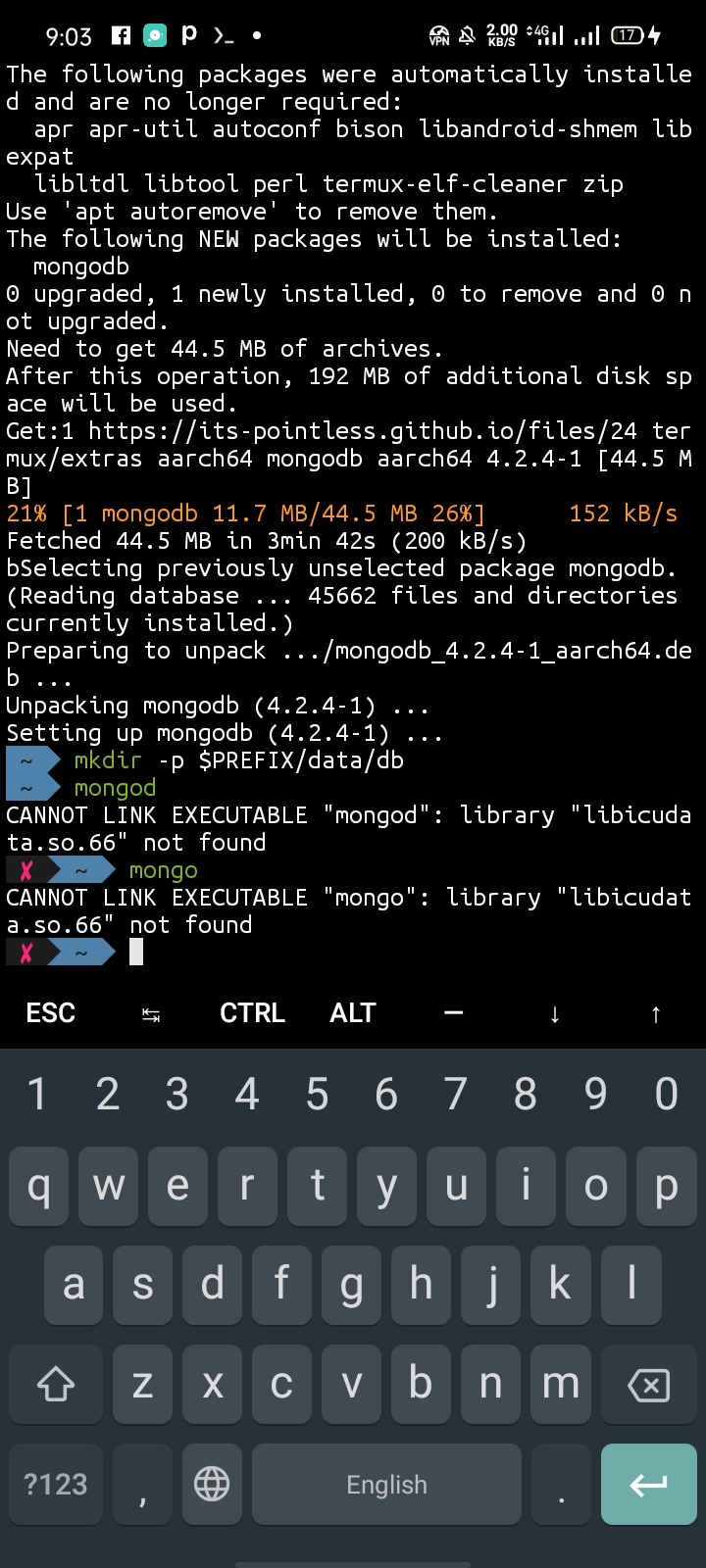 Mongo db error🙂 · Issue #5699 · termux/termux-packages · GitHub