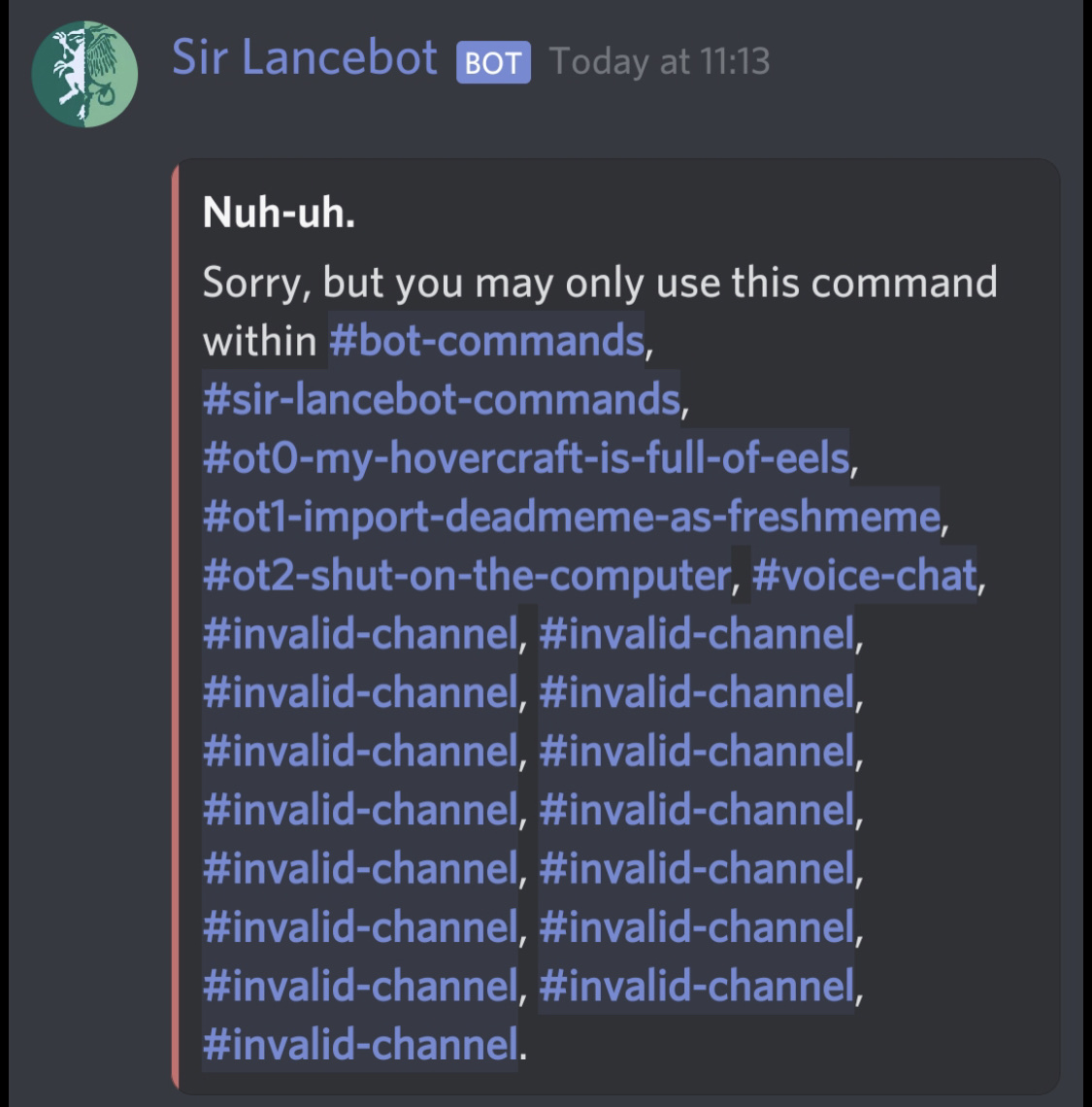 Only recommend one channel in “you can’t use it here” embed · Issue #556 · python-discord/sir ...
