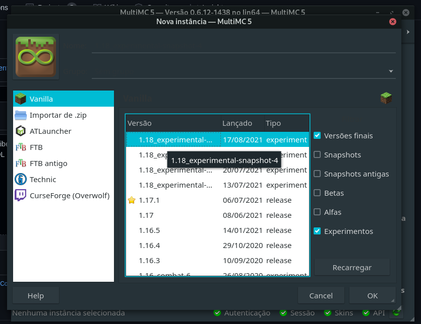 Download Minecraft experimental snapshot · Issue #1043 · gorilla-devs/GDLauncher · GitHub