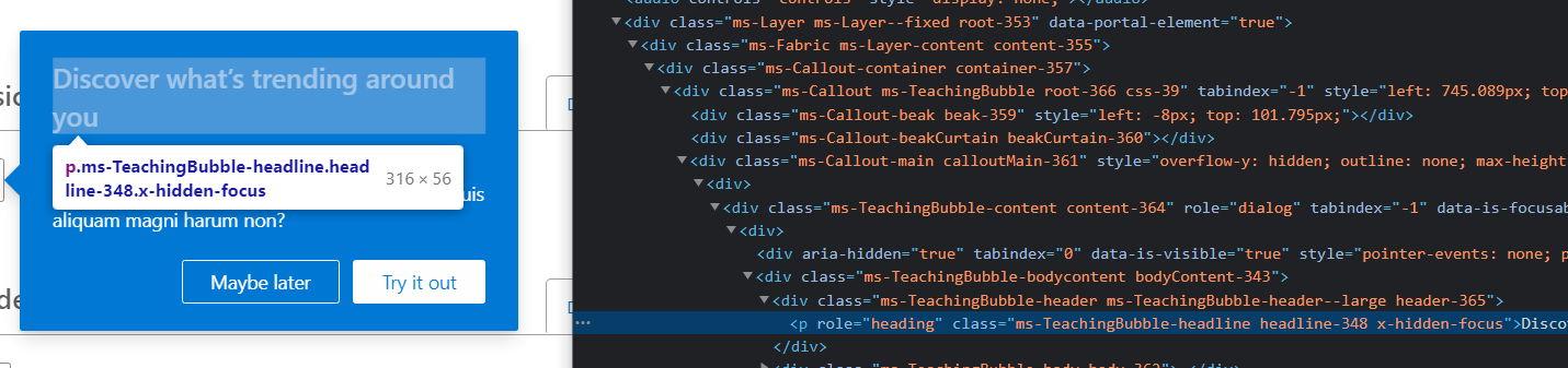 TeachingBubble header tag need be corrected · Issue #19136 · microsoft/fluentui · GitHub