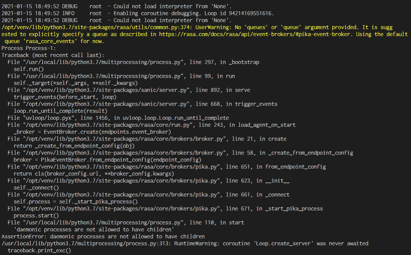 Pika Broker Causing Multiprocessing Error · Issue #7772 · RasaHQ/rasa · GitHub