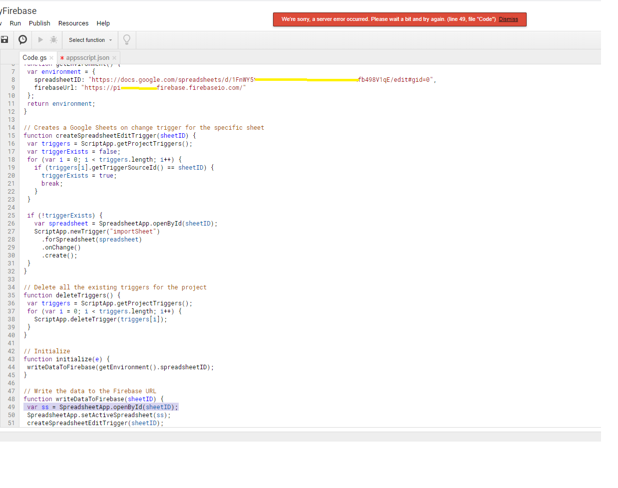 Sync a Google Sheets spreadsheet to a Firebase Realtime database · GitHub