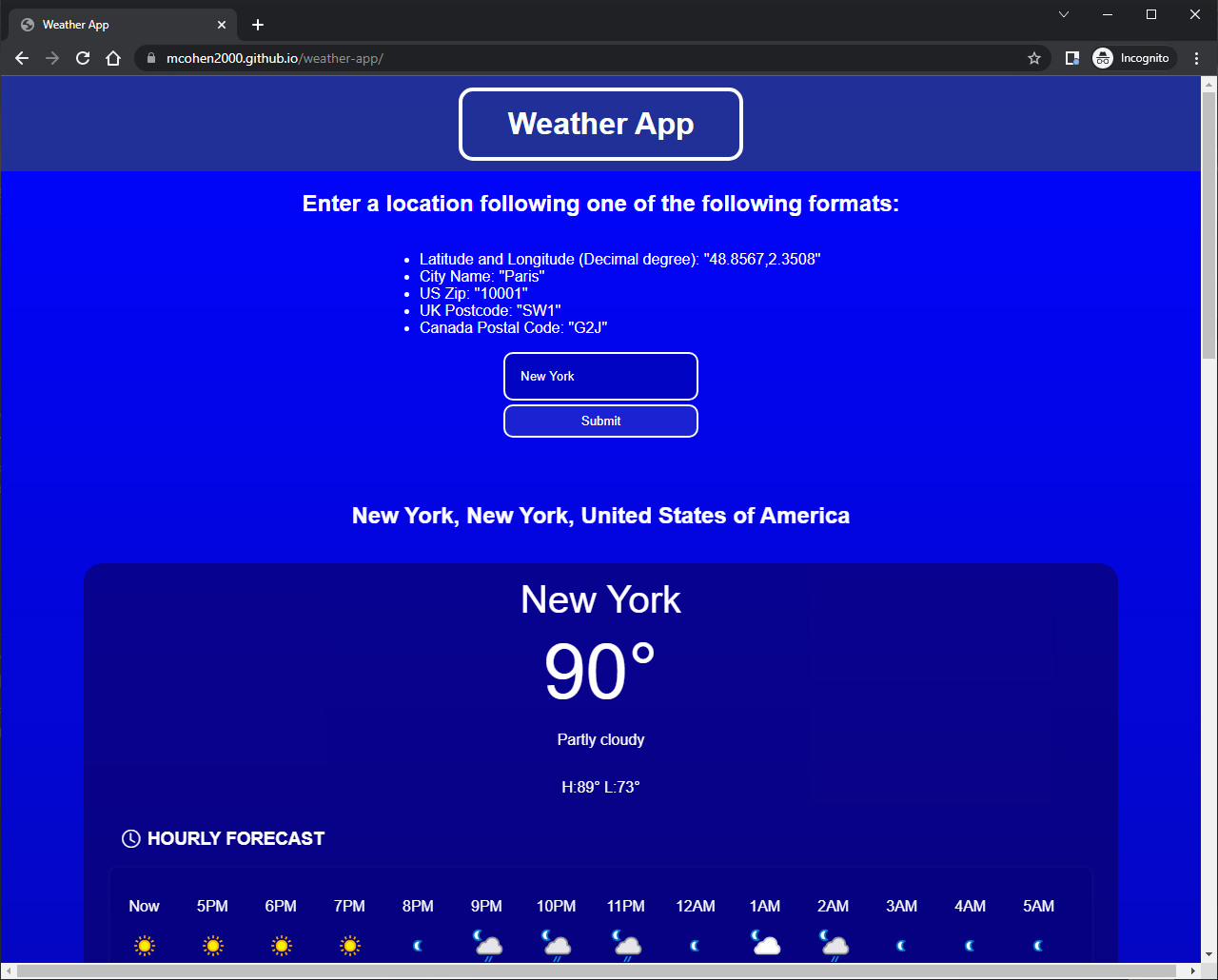 Github Mcohen2000 Weather App Displays Weather Data Using Fetch Api View