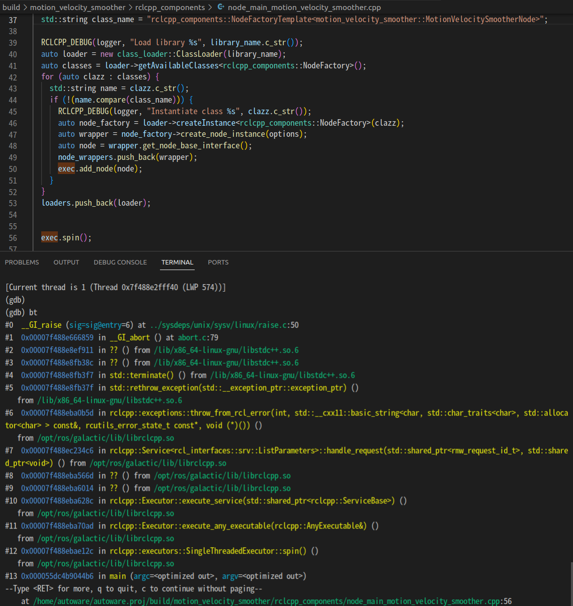 planner node dies inside RCLCPP_COMPONENTS_REGISTER_NODE macro · Issue #1389 ...