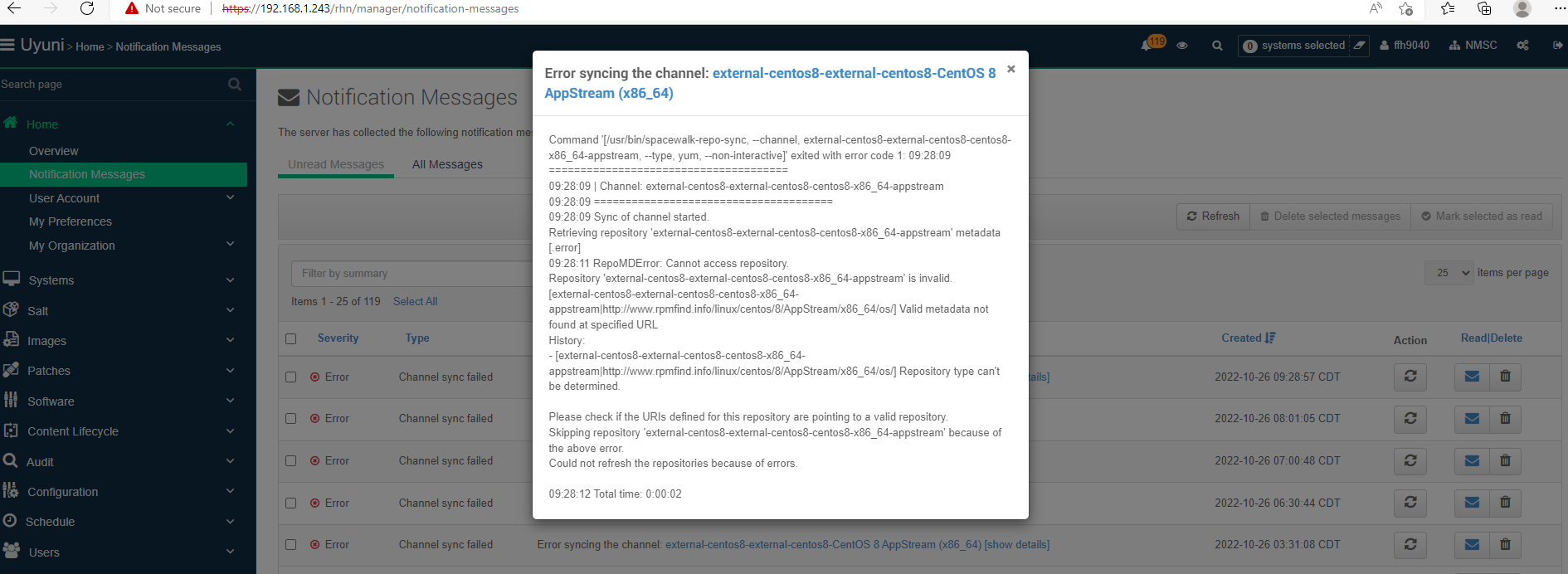 Channel sync failed · Issue #6077 · uyuni-project/uyuni · GitHub