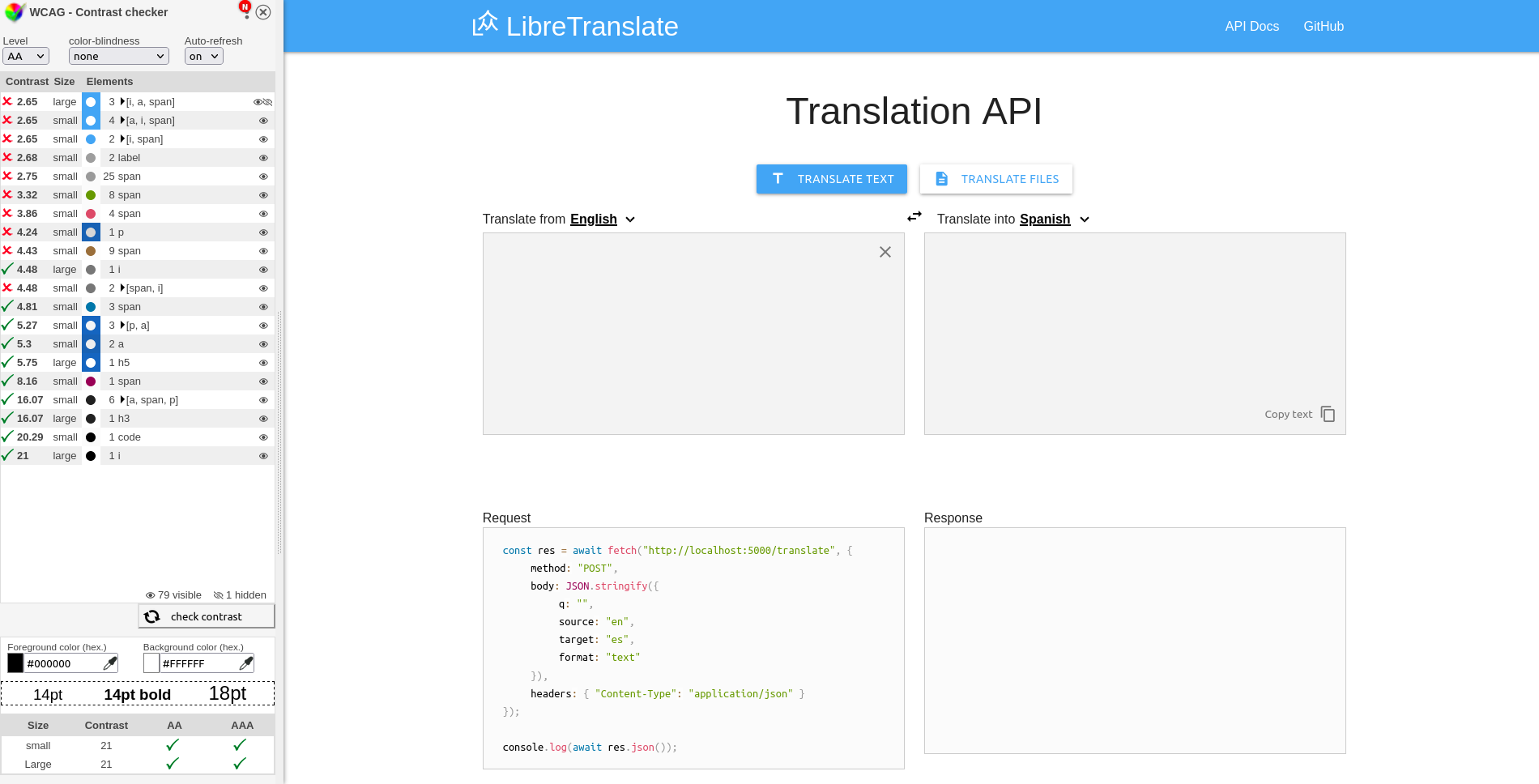 Color contrast fail under AA WCAG standards (LibreTranslate website) · Issue #197 ...