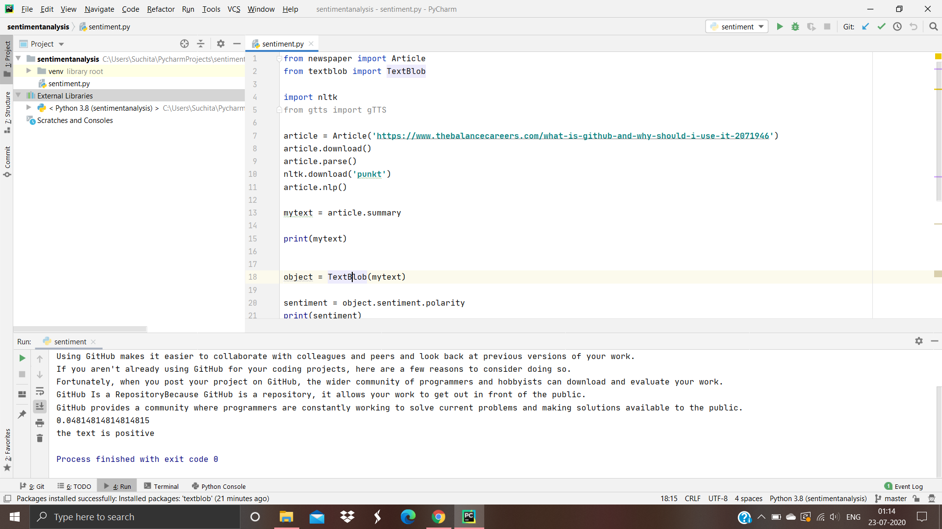 Github Soham1310sentiment Analysis And Creating Summary Using Python