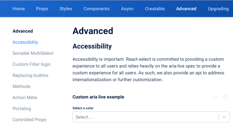 Feature Request - More Documentation on A11y Features · Issue #4735 · JedWatson/react-select ...