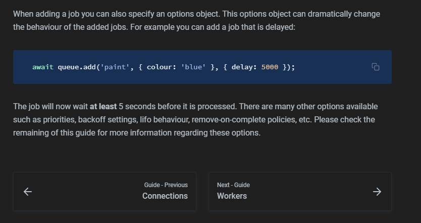 Documentation : Delay in "Queues" page is misleading · Issue #304 · taskforcesh/bullmq · GitHub