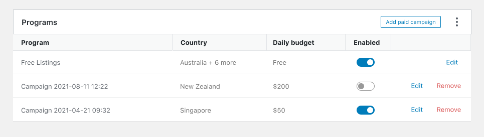 Dashboard: Programs tables should display Enabled column · Issue #431 · woocommerce/google ...