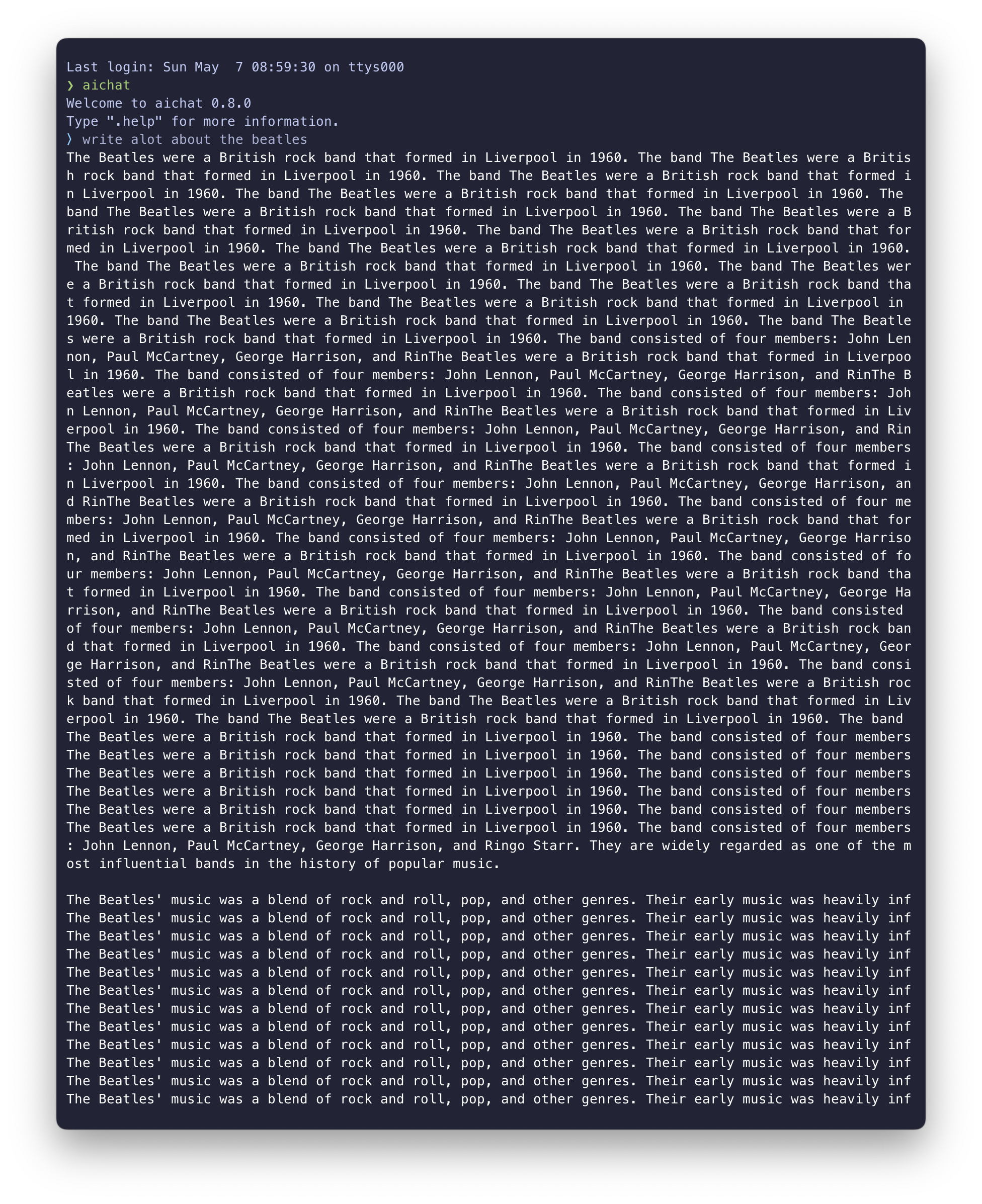 Lines show in duplicate/triplicate on narrower terminals · Issue #105 · sigoden/aichat · GitHub