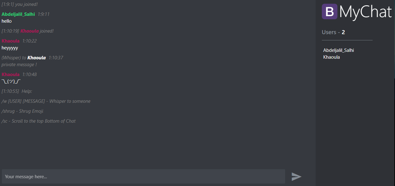 GitHub - abdeljalil-salhi/MyChat: Realtime Chat using socket.io with chat commands (NodeJS ...