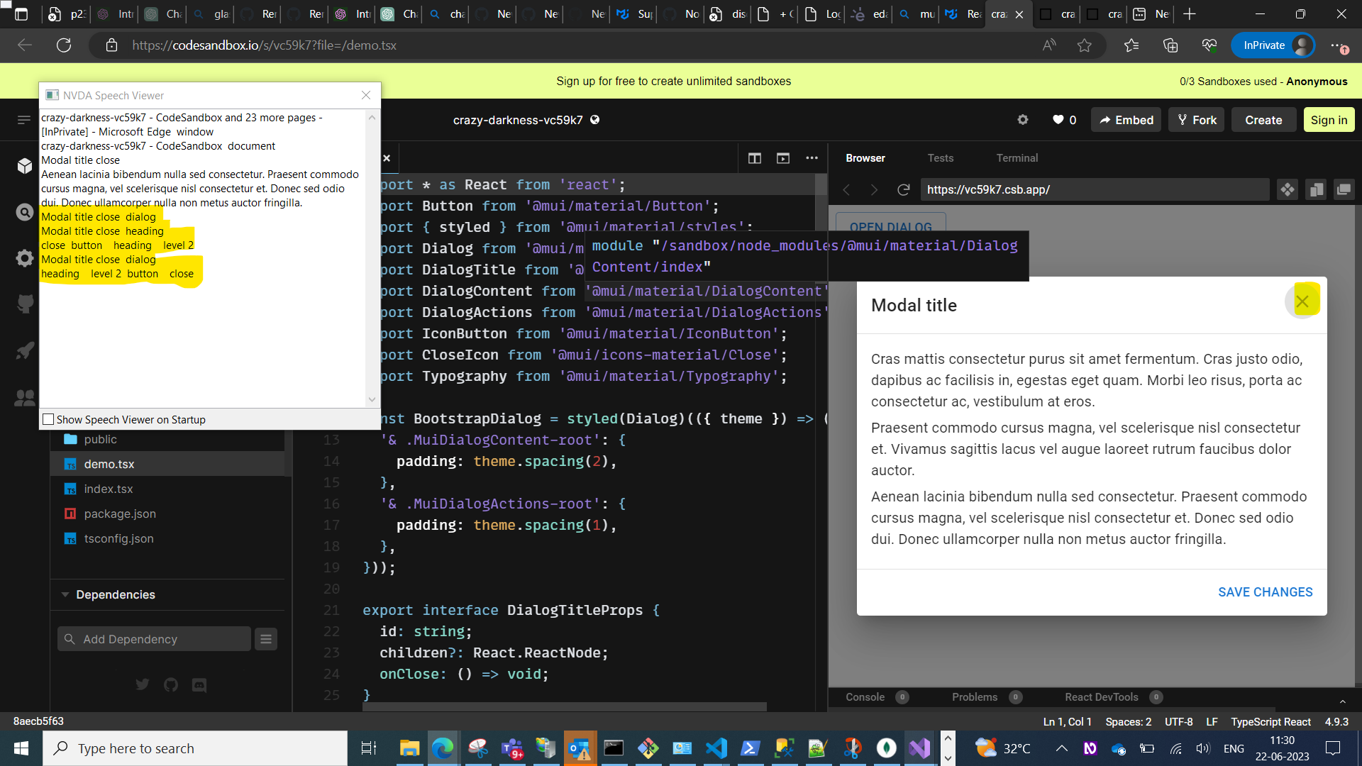 Screen Readers are reading close button of Dialog for multiple times · Issue #37670 · mui ...