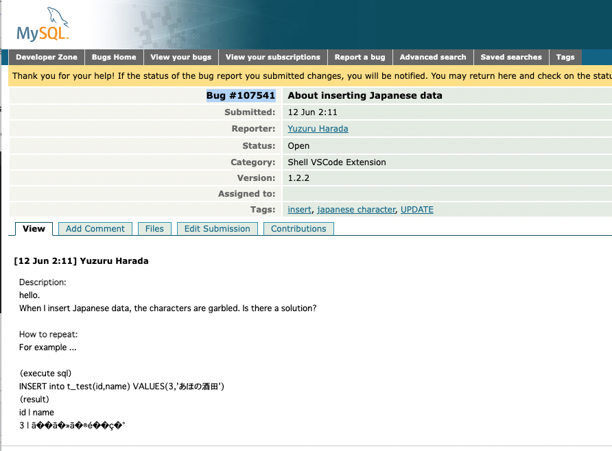 日本語データの挿入について / About inserting Japanese data · Issue #6 · mysql/mysql-shell-plugins · GitHub