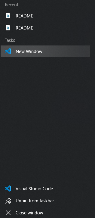 Big empty Tasks space when right click on VS Code icon (Windows 10 ...