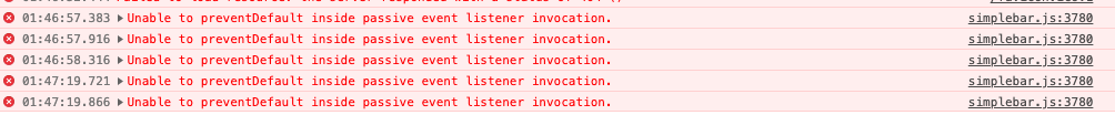 simplebar.js:3780: Unable to preventDefault inside passive event listener invocation. · Issue ...