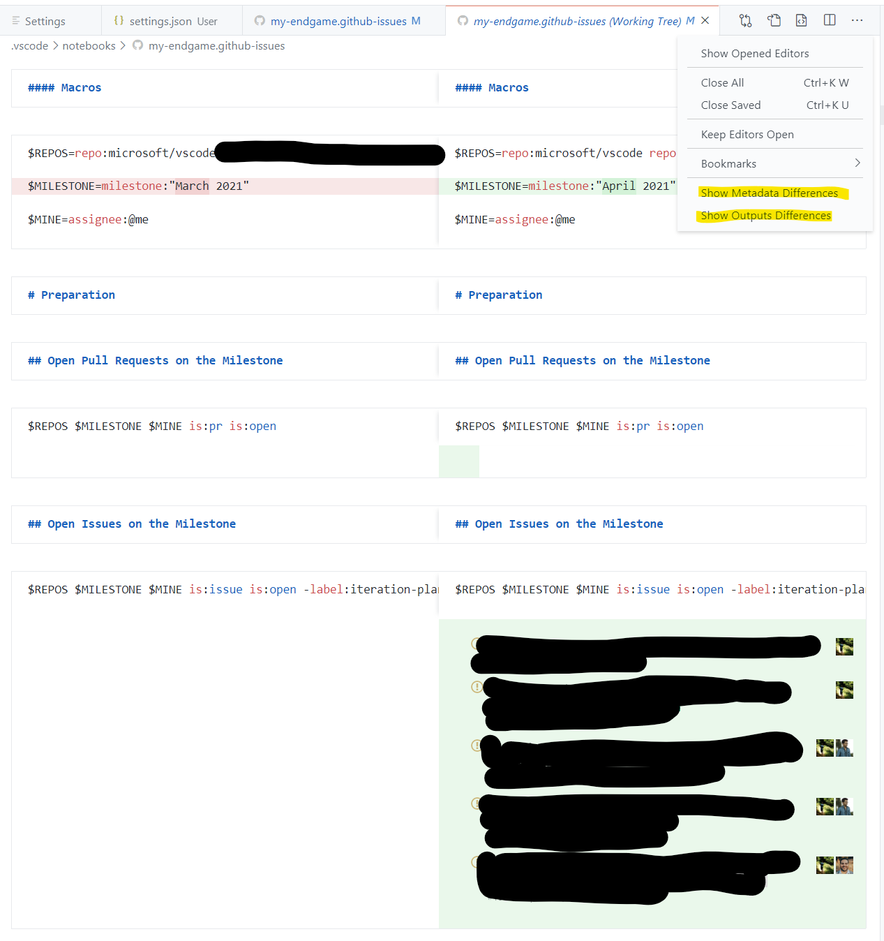 Outputs are not hidden and restored properly · Issue #119690 · microsoft/vscode · GitHub