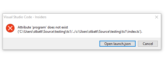 Attribute 'program' does not exist with multi root workspace · Issue #68011 · microsoft/vscode ...