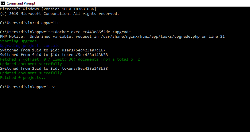 Upgrade Command Line Not Working on Windows · Issue #326 · appwrite/appwrite · GitHub