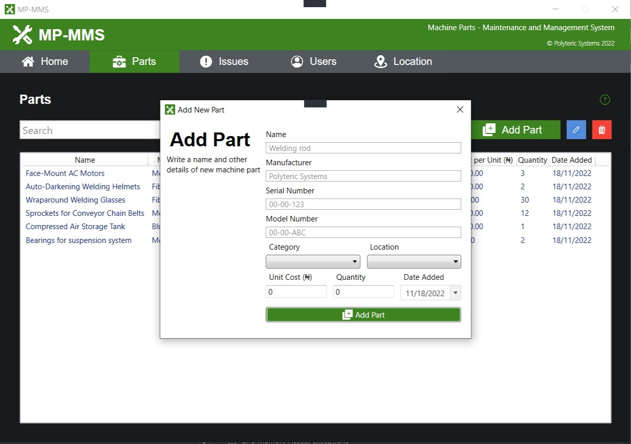 GitHub - ZadokJoshua/MP-MMS: Machine Parts - Management and Maintenance ...
