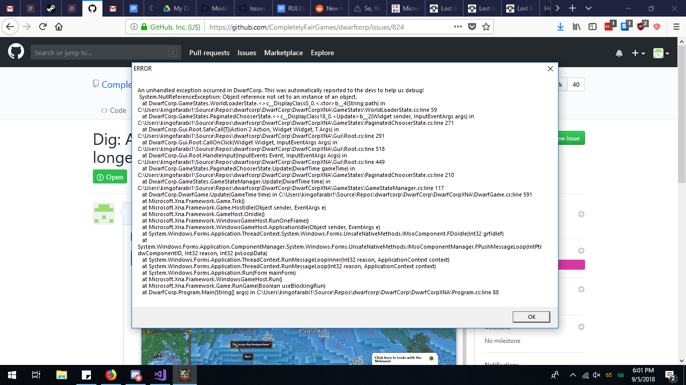 Crash: Loading an advanced world crashed to desktop - System.NullReferenceException: Object ...