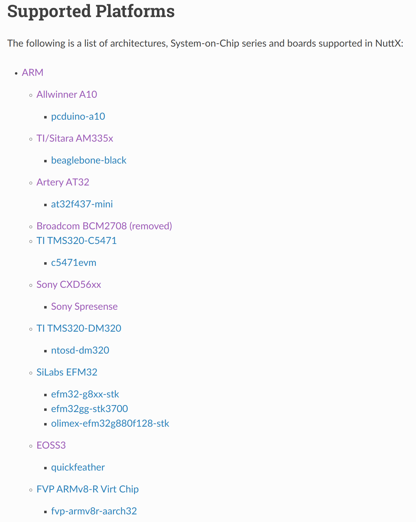 Documentation Better Look For Supported Platforms · Issue 11079 · Apache Nuttx · Github