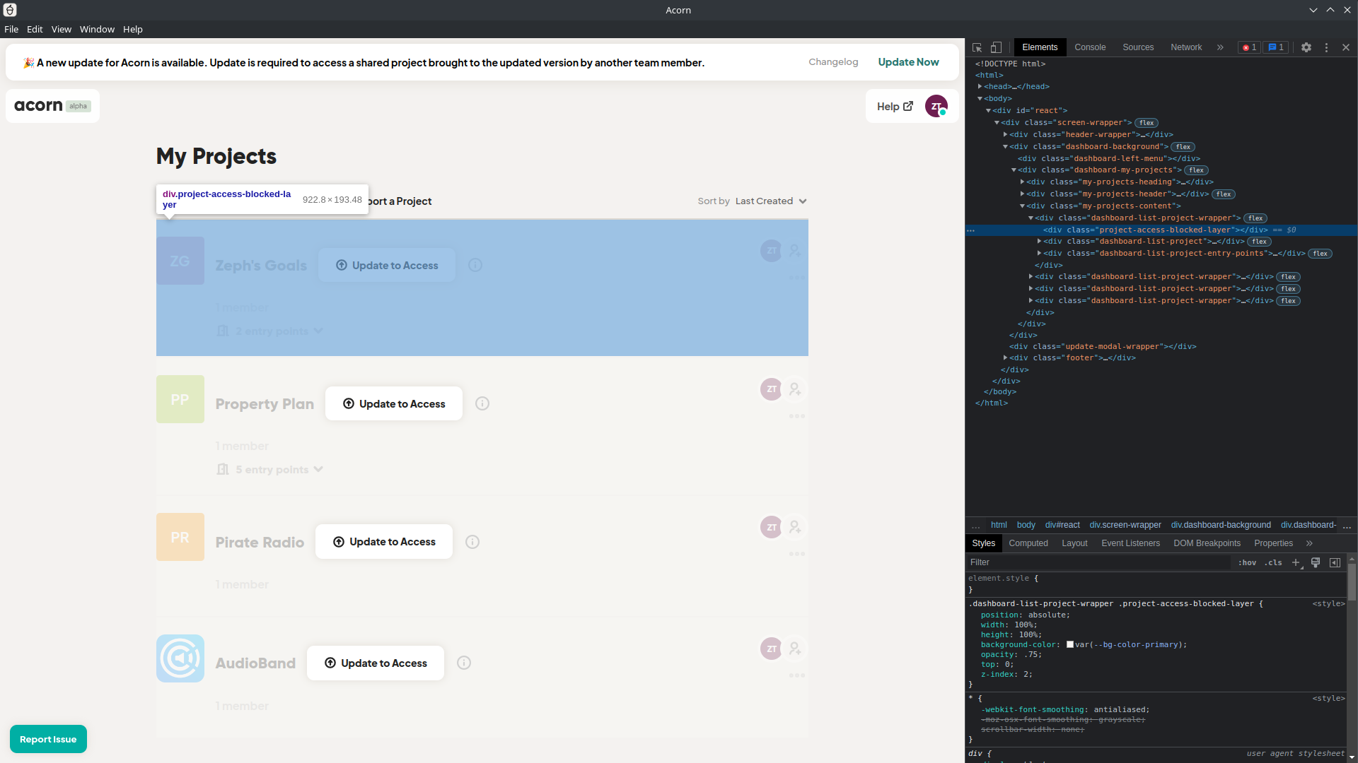 Update to access projects block can be overridden. · Issue #282 · lightningrodlabs/acorn · GitHub
