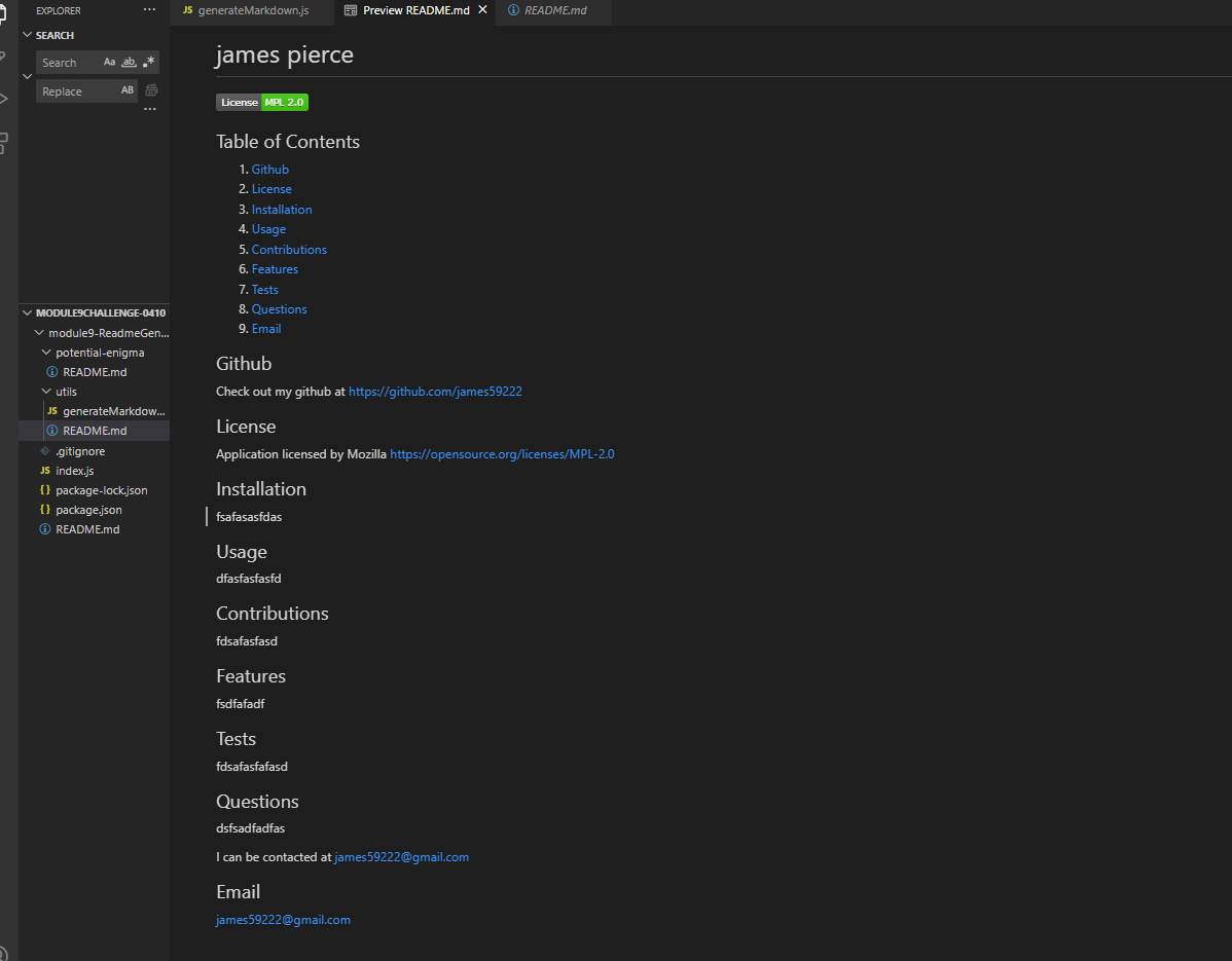 GitHub - james59222/module9-ReadmeGenerator: Module 9 challenge Read me ... GitHub - james59222/module9-ReadmeGenerator: Module 9 challenge Read me ...