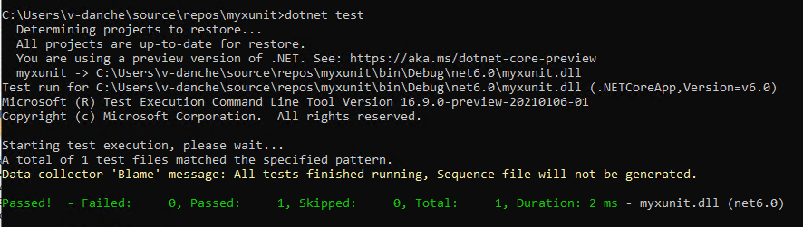 With Net 6 Sdk Data Collector Blame Message Display When Dotnet Test For Unit Test Project