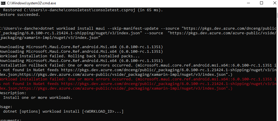 With Rc1 Initial Build Installed Maui Workload Install Failed In Cli One Or More Errors 4862