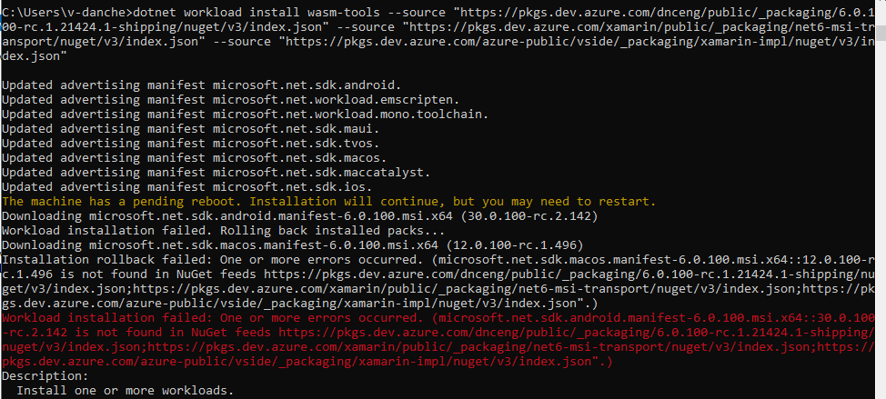 With Rc1 Initial Build Installed Maui Workload Install Failed In Cli One Or More Errors 