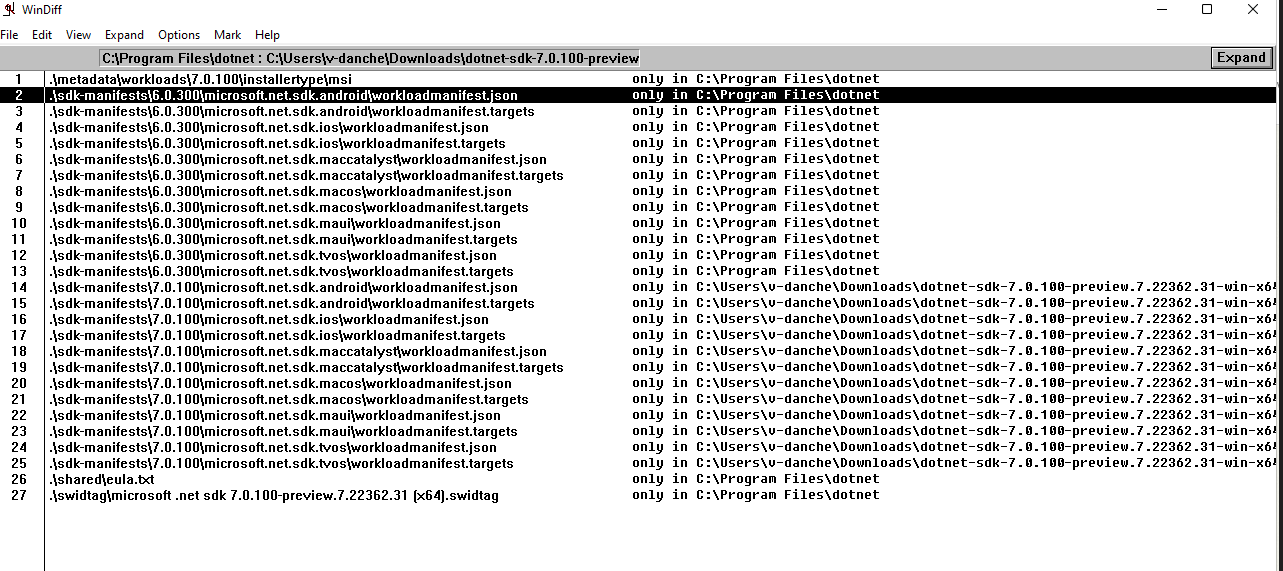 With NET7 preview 7installed, Some files are not identical in .exe installer and in .zip package ...