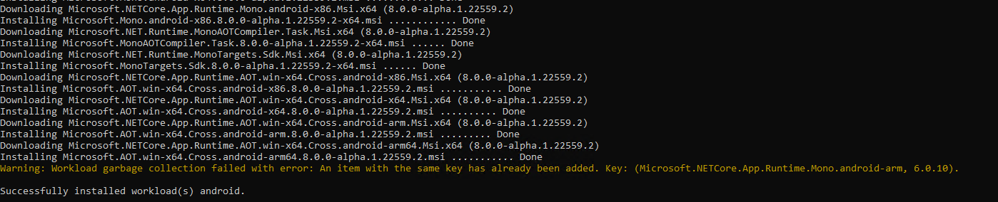 Nete2esdk With Net 8 Sdk Installed Warning Workload Garbage Collection Failed With Error An 5585