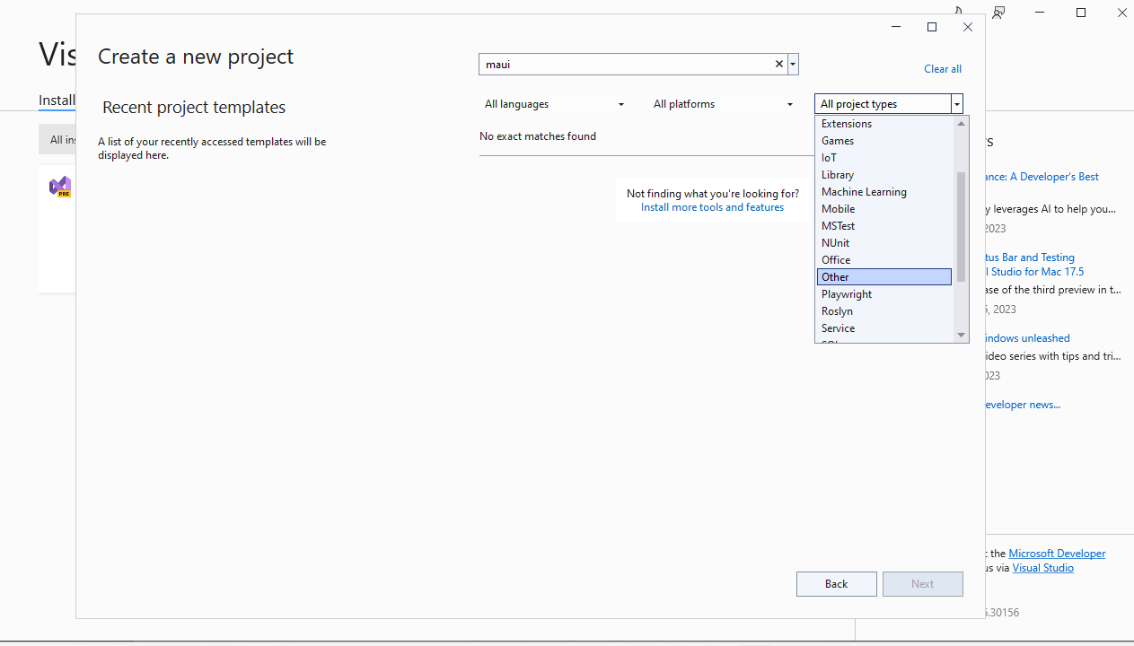 [NETSDKE2E][Regression]With VS 17.6 preview 1 + NET8 preview 1 SDK installed, Maui template is ...