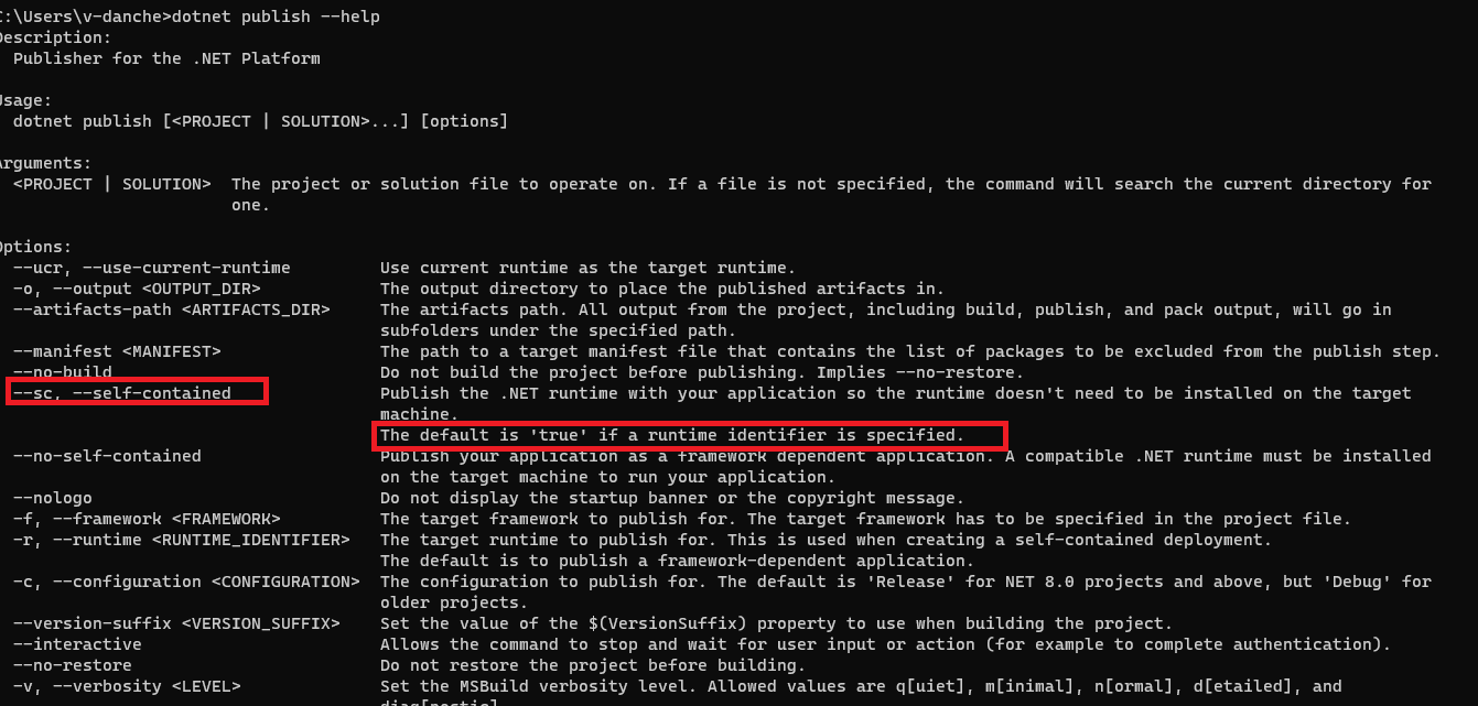 Netsdke2e With Net 8 Preview 5 Sdk Installed The Help Description For Sc Self Contained 3150