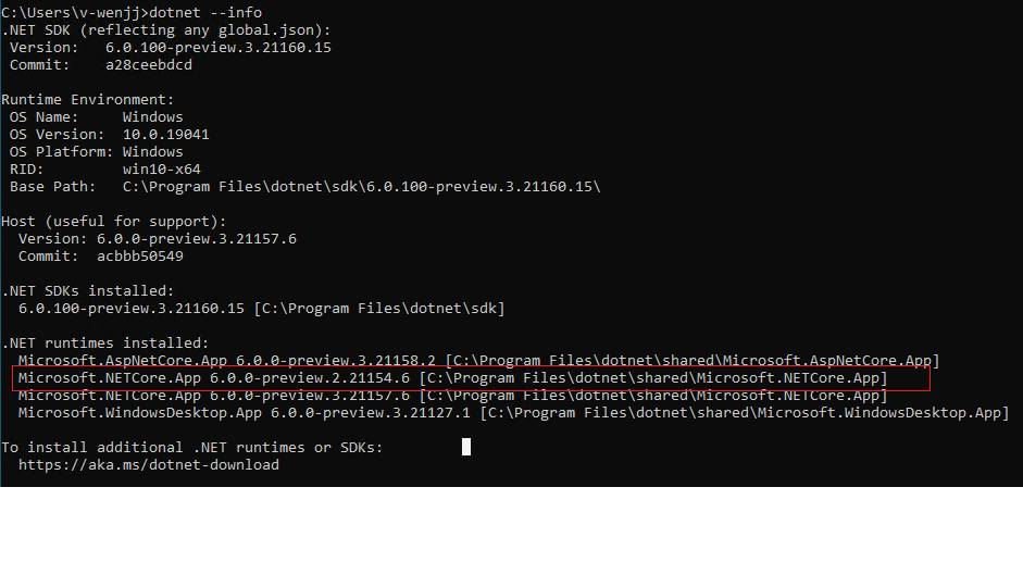 The runtime of 6.0 preview 2 still exists after upgrading SDK from 6.0 preview 2 to 6.0 preview ...