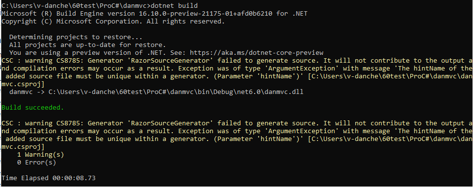 [Windows ARM64] with .net6 preview3 SDK installed, warning and error occurred when build and run ...