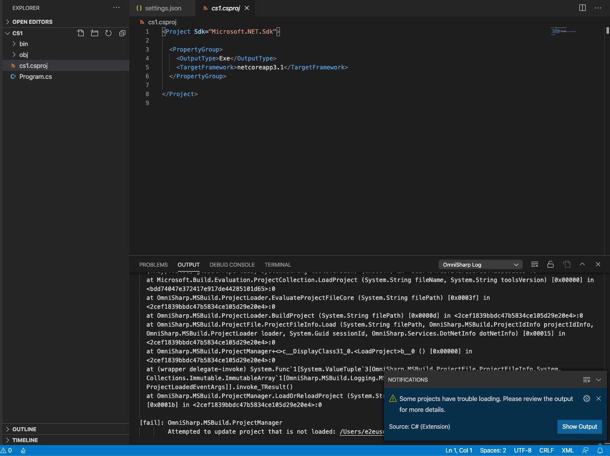 With Sdk 31401 Loading Projects Failed In Vscode · Issue 3935