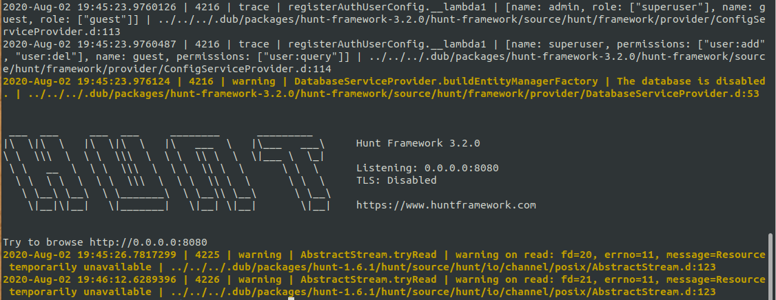 Application stops after some requests · Issue #161 · huntlabs/hunt-framework · GitHub