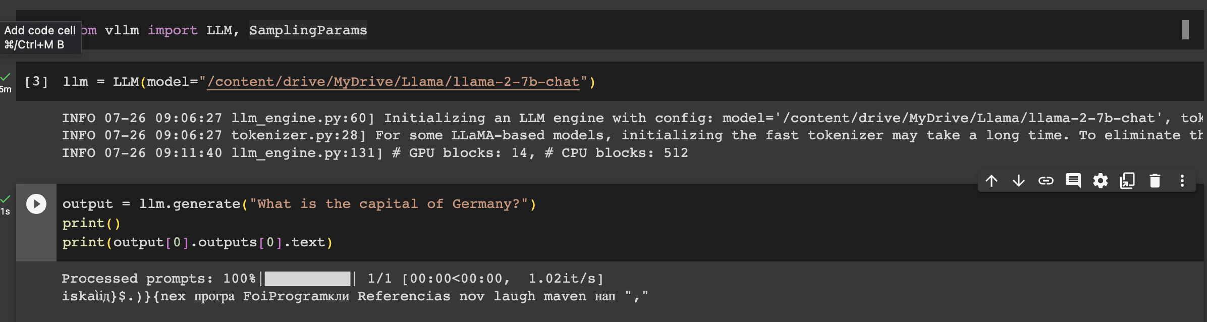 Gibberish output with llama-2-7b-chat · Issue #585 · vllm-project/vllm · GitHub