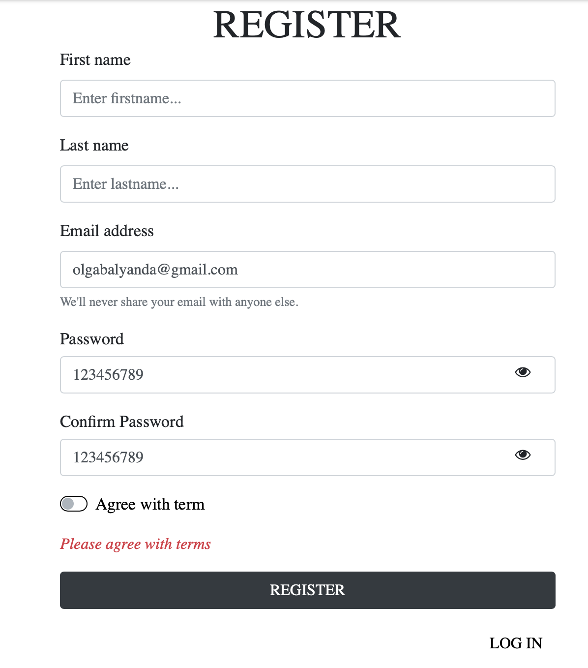 [Registration page]Error message 'You must agree to terms to continue ...