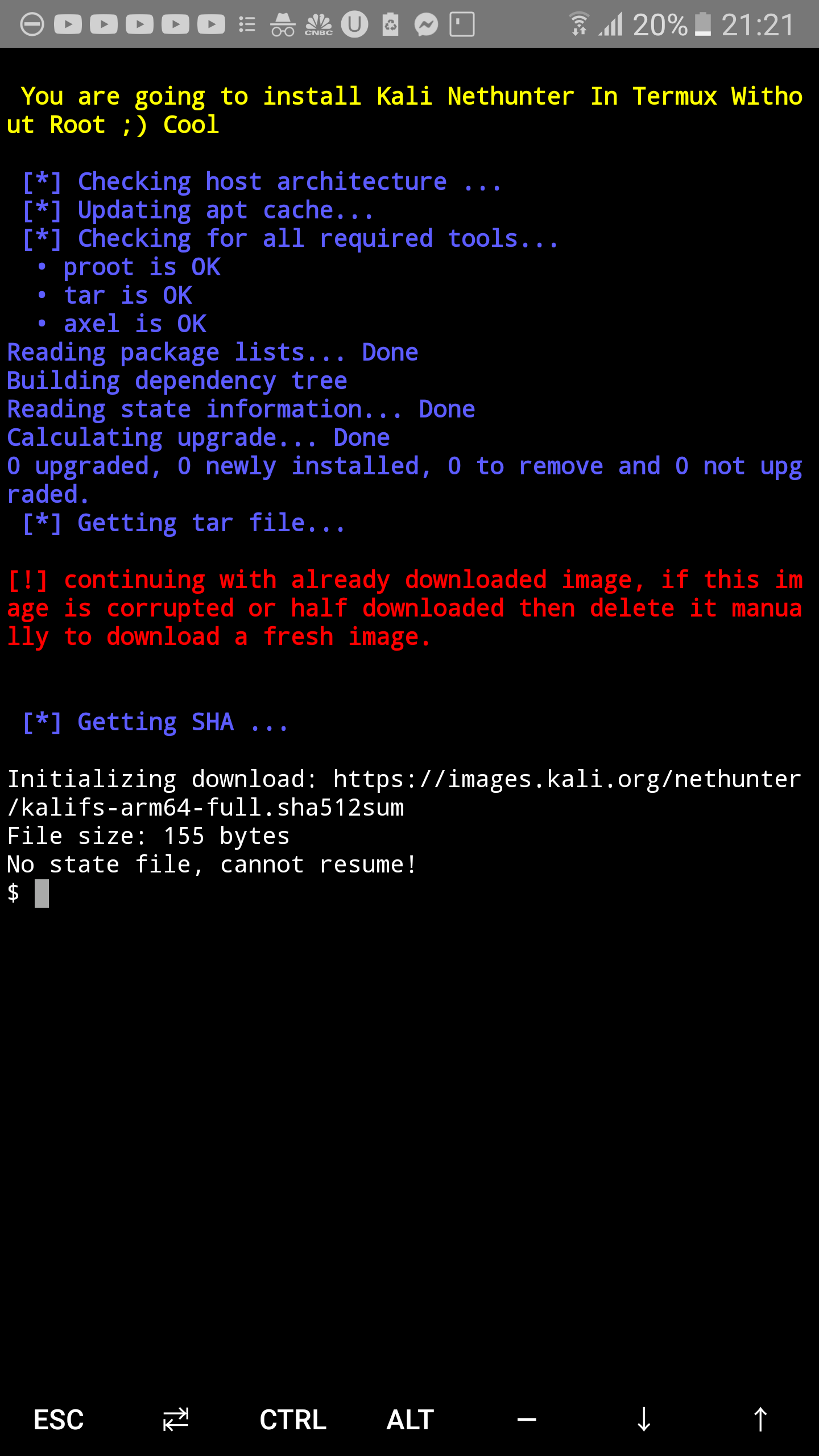 No state file, cannot resume! · Issue #150 · Hax4us/Nethunter-In-Termux · GitHub