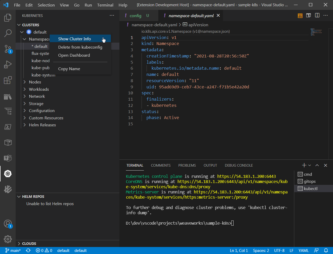 Finish Open Cluster info implementation on cluster node click · Issue #67 · weaveworks/vscode ...