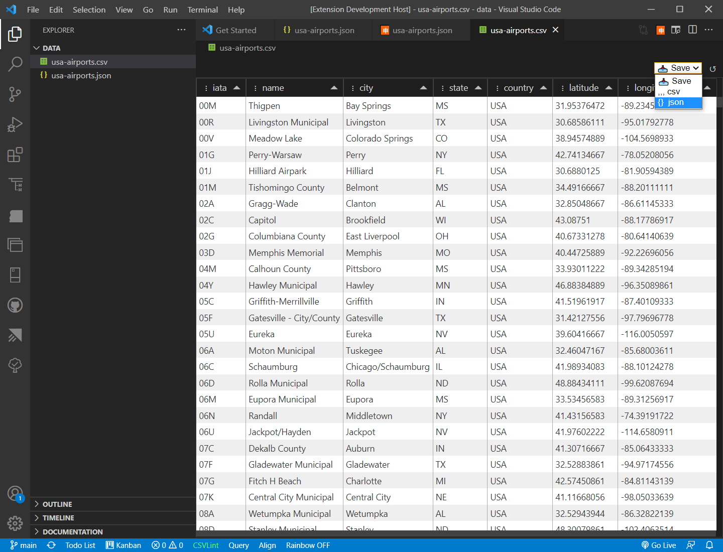 Add Save as CSV or JSON data UI options · Issue #25 · RandomFractals/tabular-data-viewer · GitHub