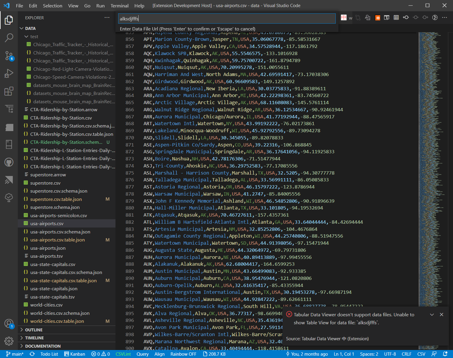 Refine tabular data loading errors · Issue #99 · RandomFractals/tabular-data-viewer · GitHub