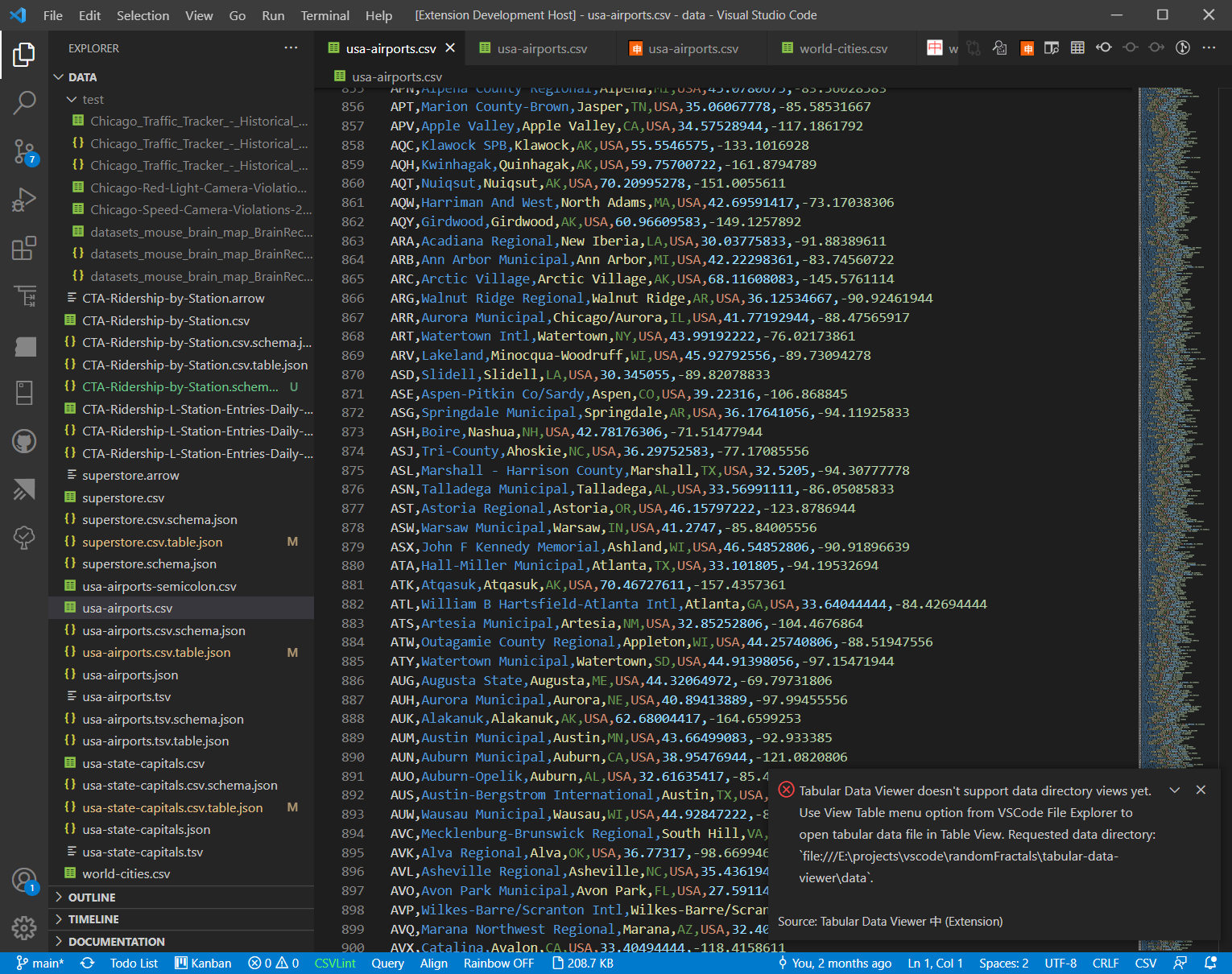 Refine tabular data loading errors · Issue #99 · RandomFractals/tabular-data-viewer · GitHub