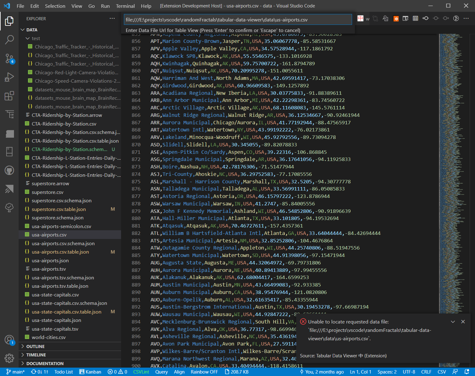 Refine tabular data loading errors · Issue #99 · RandomFractals/tabular-data-viewer · GitHub