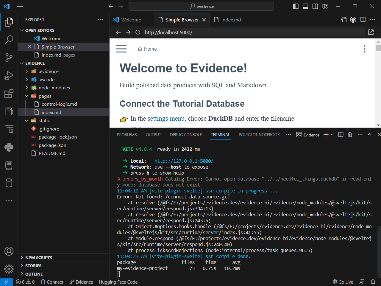 Create new simple Evidence app project `template` to bundle with ...