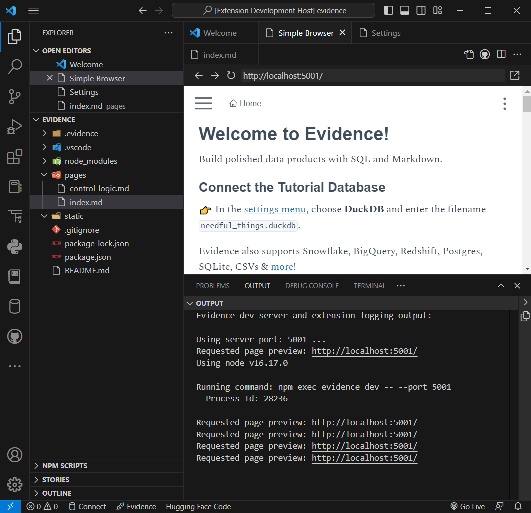 Ping Evidence server when we start it via Terminal to get the first page loaded in the built-in ...
