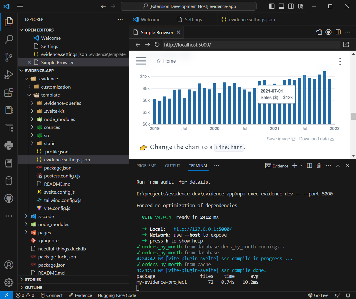 Create new simple Evidence app project `template` to bundle with extension · Issue #60 ...